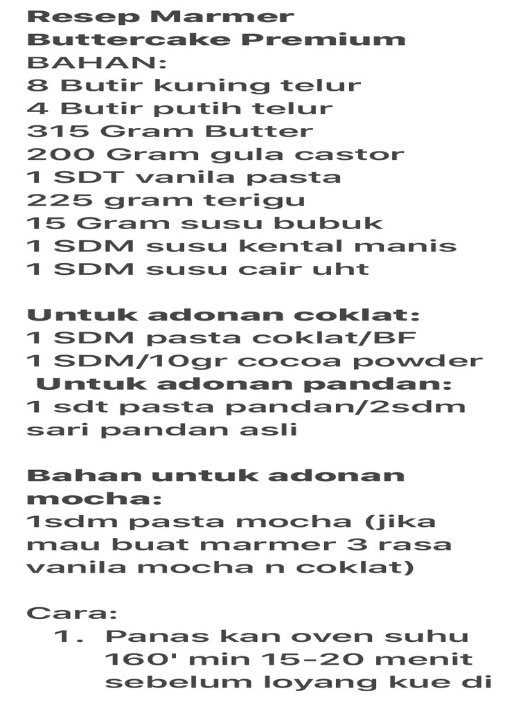 Resep Marmer Buttercake Premium | PDF