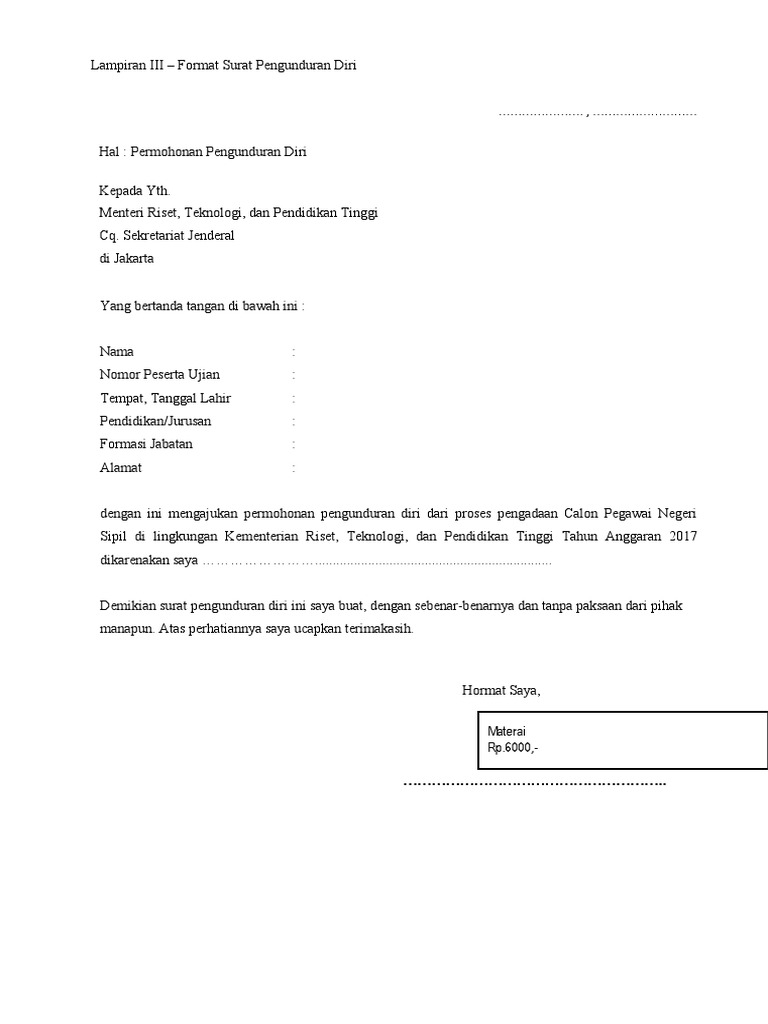 Format Surat Pengunduran Diri | PDF