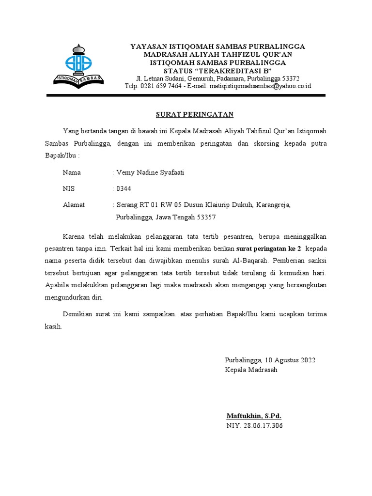 Surat Peringatan Vemy | PDF