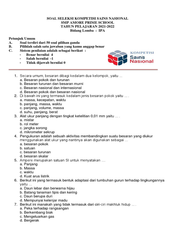 Soal Seleksi KSN Ipa Fix | PDF