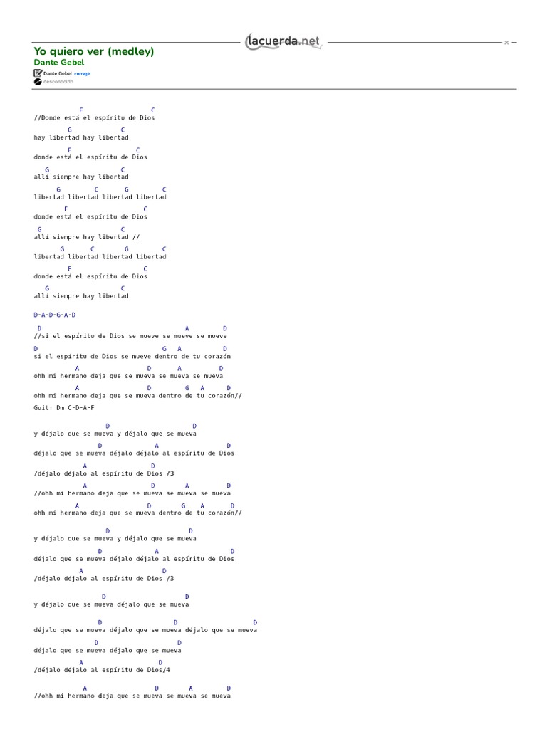 YO QUIERO VER (MEDLEY), Dante Gebel - Acordes | PDF | Creencia ...