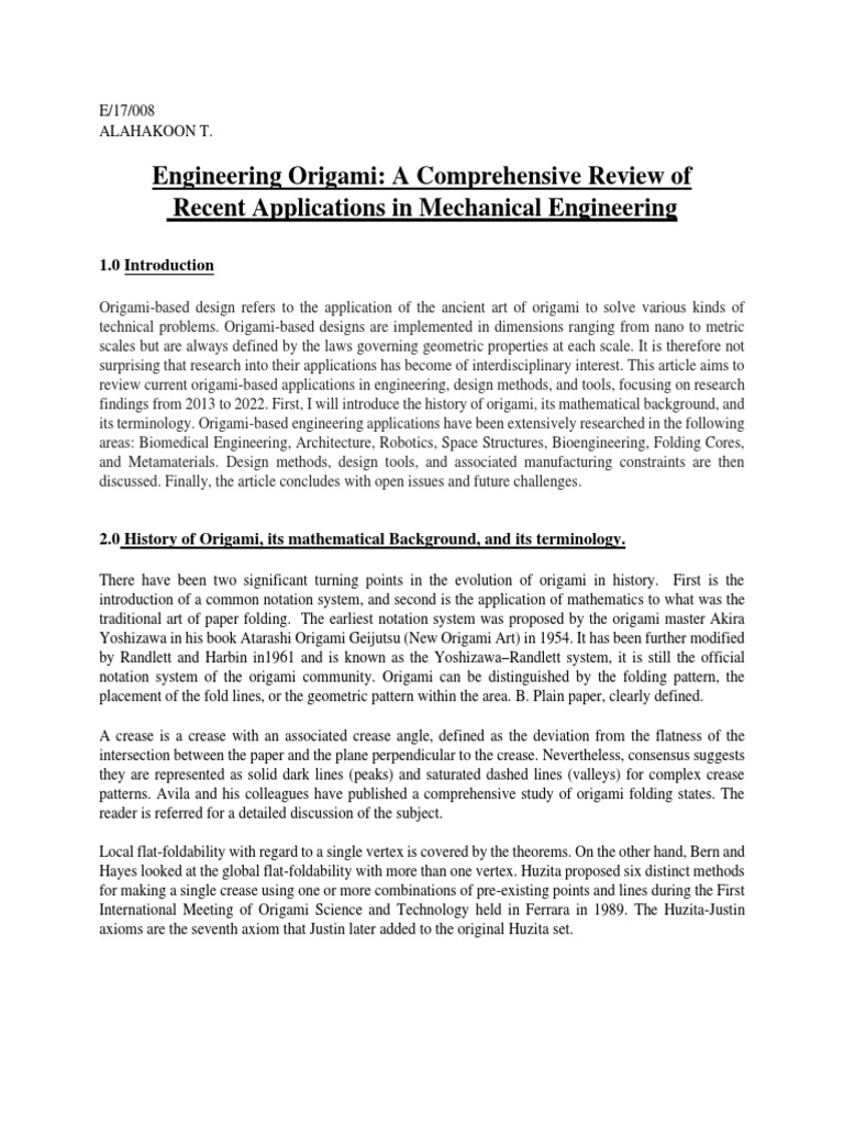 Engineering Origami - A Comprehensive Review of Recent Applications in ...