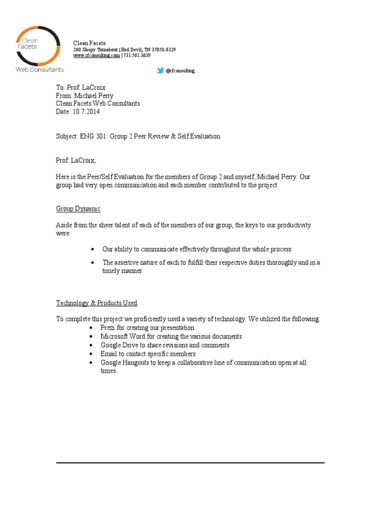 Perry PeerReviewSelfEvaluation | PDF | Computing | Communication