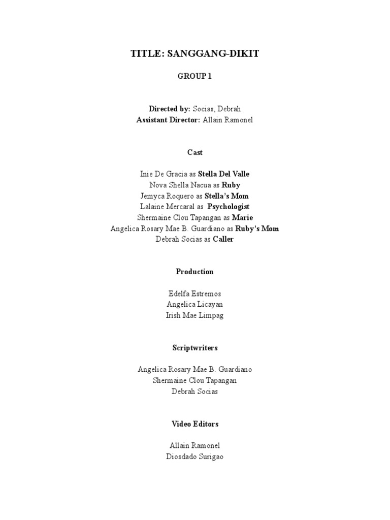 GROUP 1 - FINAL SCRIPT FOR SANGGANG DIKIT (Short Film) | PDF