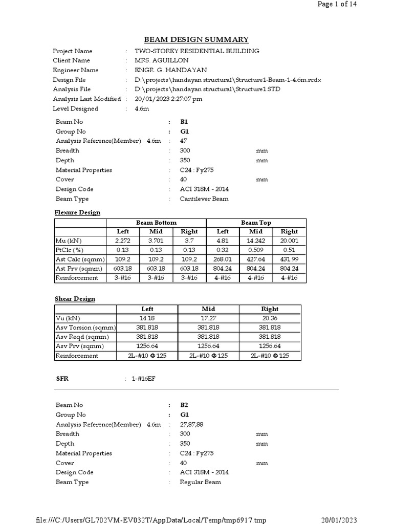 Second Floor Beam Design Summary | PDF | Beam (Structure) | Bending