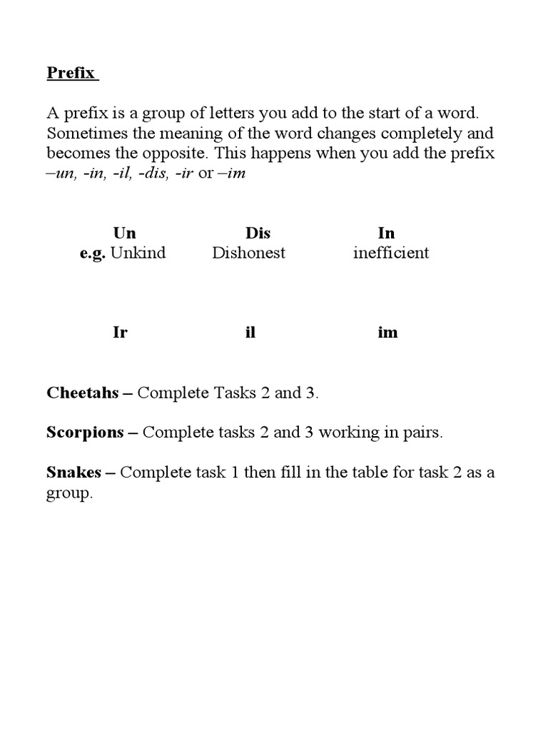 Prefix - Differentiated Activity | PDF