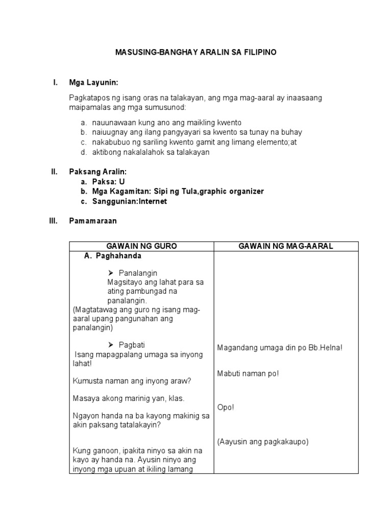 MASUSING Banghay Aralin | PDF