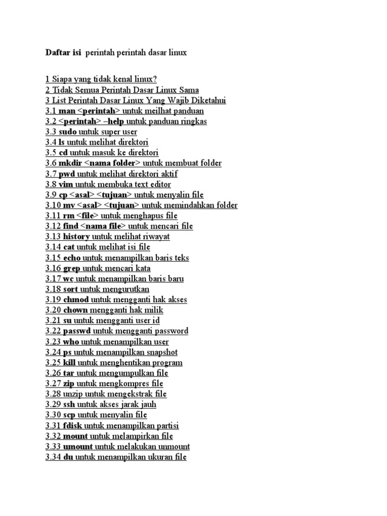 Perintah Perintah Dasar Linux Jadi | PDF
