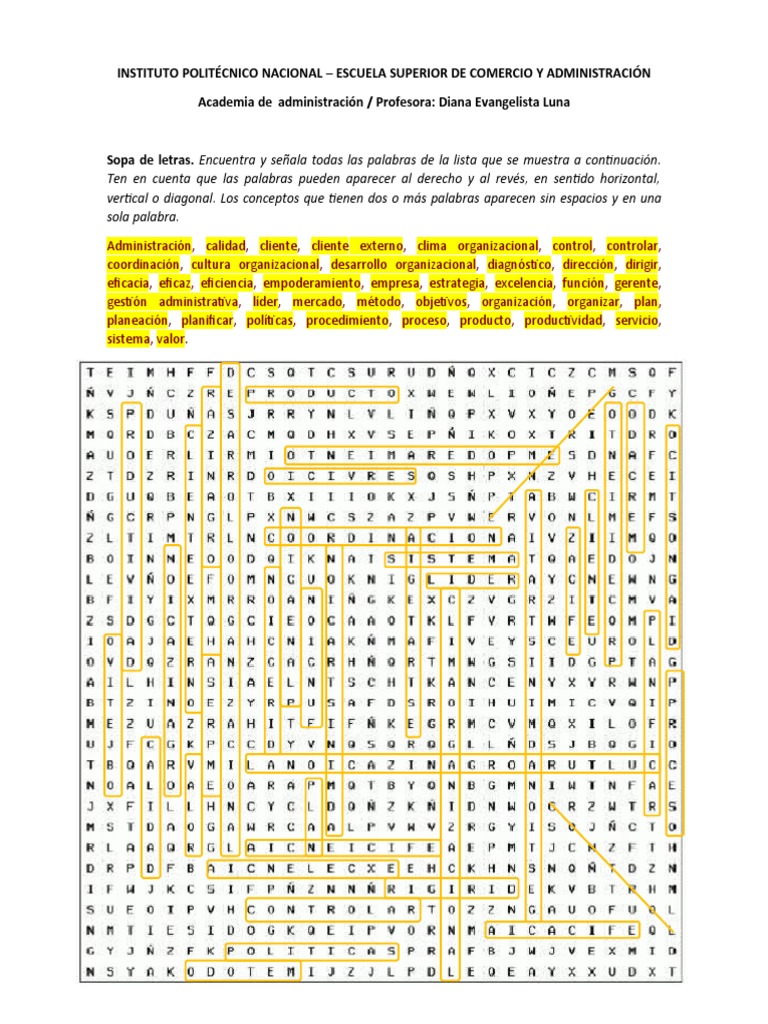 Sopa de Letras: Términos de Administración | PDF