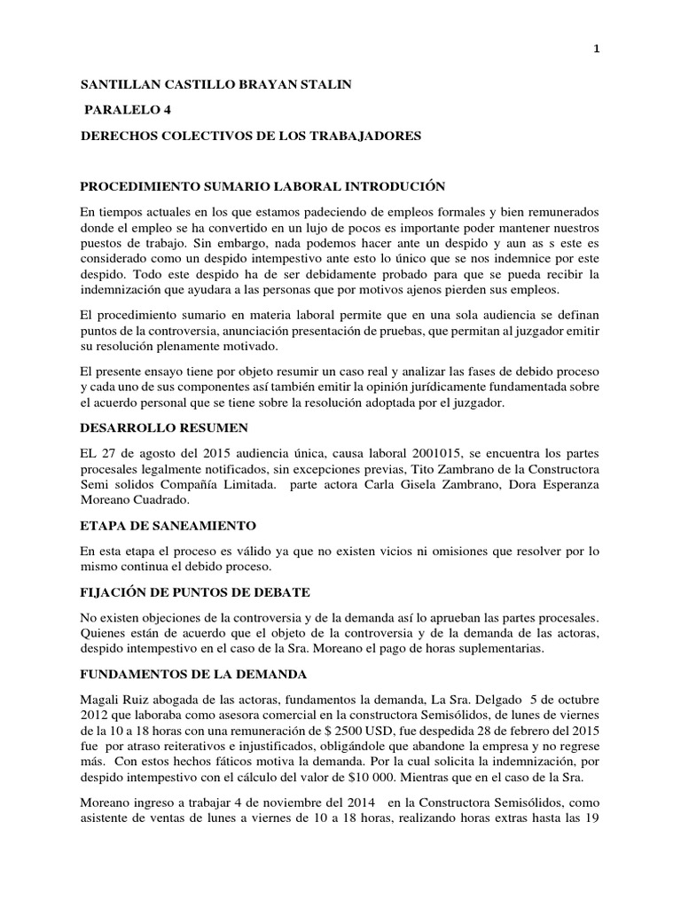 Tarea 7 Sumario Laboral Santillan Castillo Brayan Stalin | PDF | Apelación | Debido al proceso