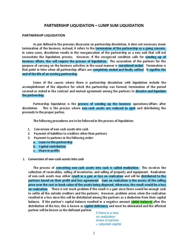 IM-PARTNERSHIP LUMP SUM LIQUIDATION With Exercises | PDF | Debits And ...