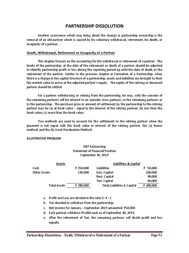 Partnership Dissolution Retirement Withdrawal Etc Pdf Book Value