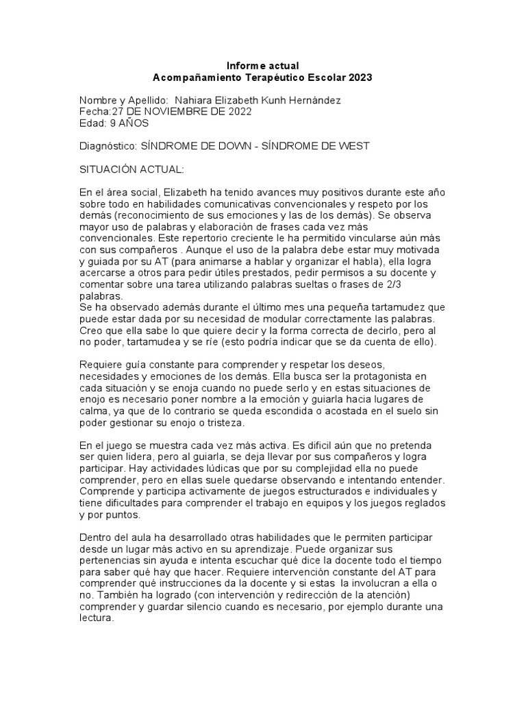 Ely Informe Inicial 2023 | PDF | Las emociones | Comportamiento