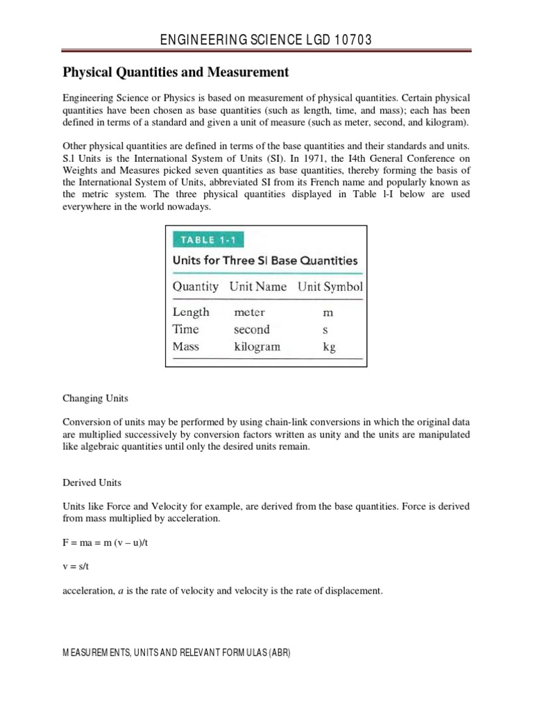 Engineering Science Measurements Guide | PDF | Units Of Measurement ...