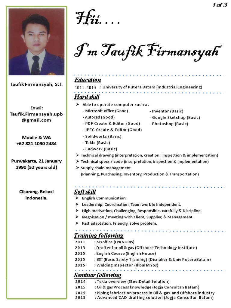 CV Taufik Firmansyah 2022-2023 | PDF | Engineering | Business Process