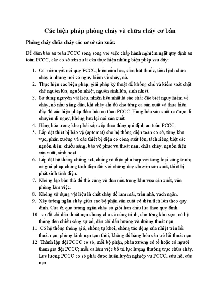 Các biện pháp phòng cháy và chữa cháy cơ bản | PDF