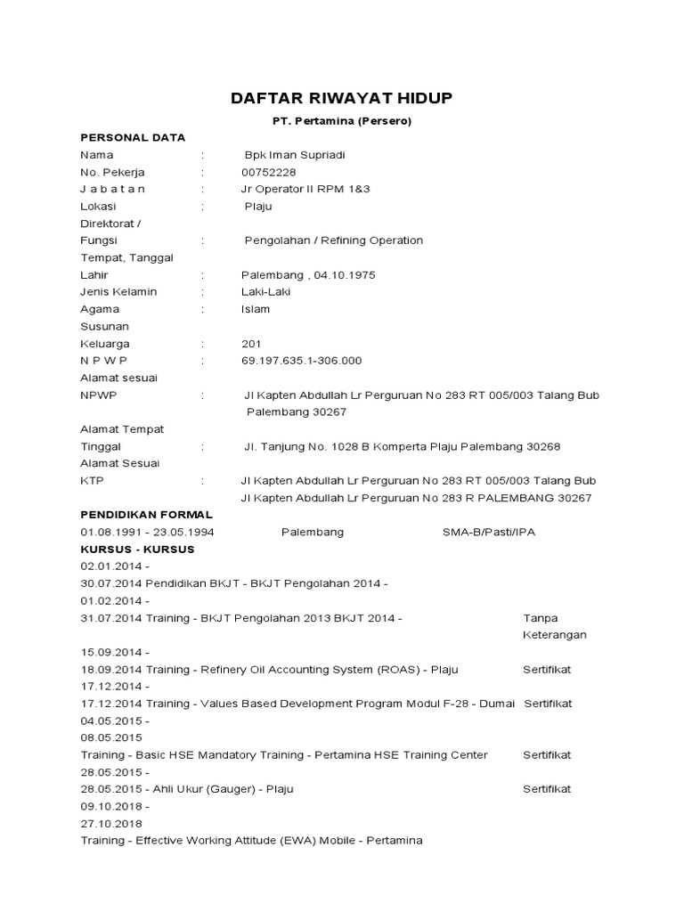 Daftar Riwayat Hidup | PDF