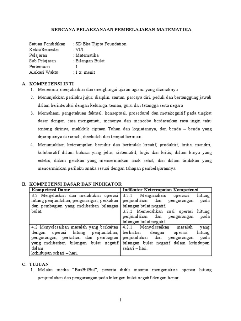 RPP Bilangan Bulat | PDF