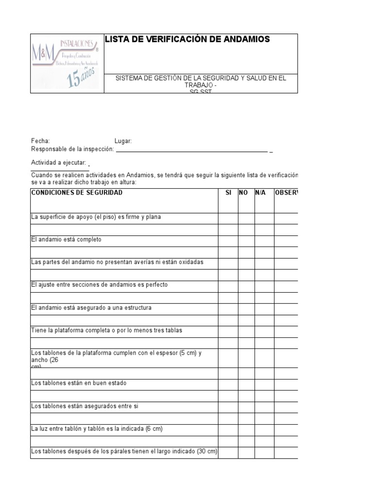 Check List Sara | PDF | Escalera | Andamio