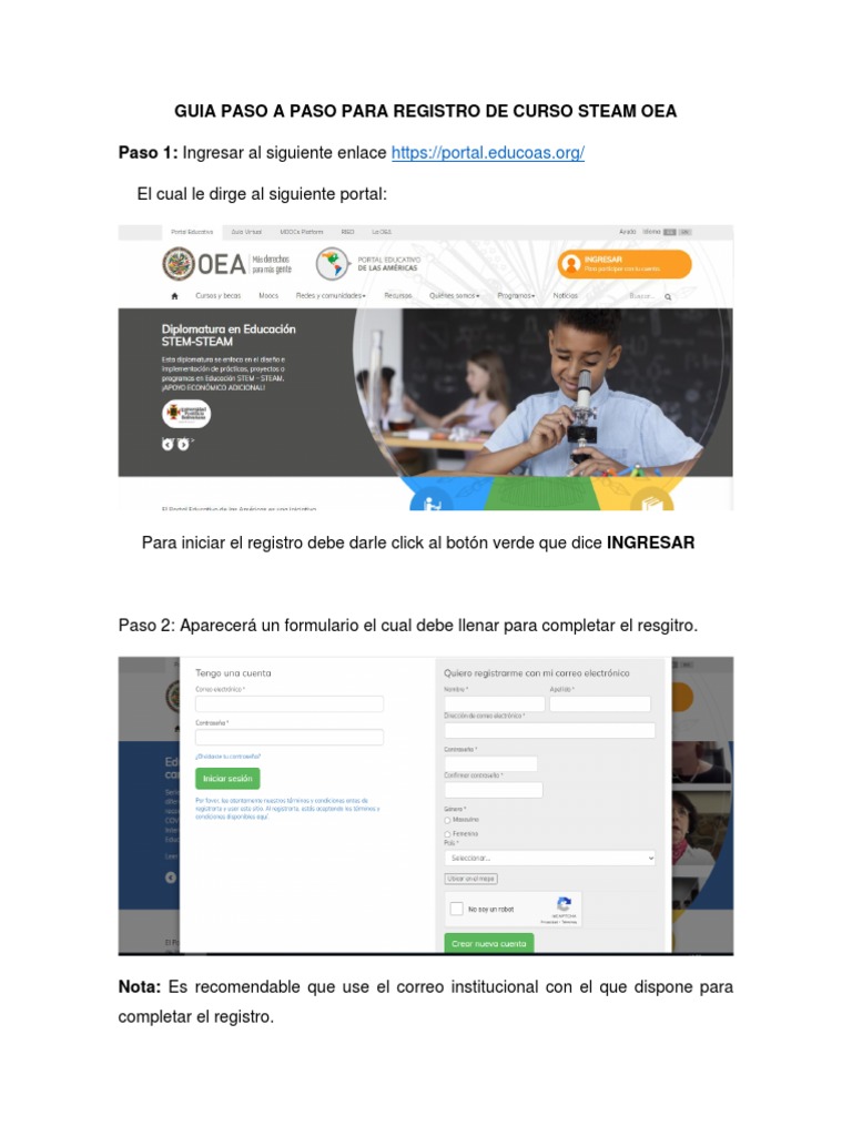 Guia Registro Curso Educación STEAM OEA | PDF