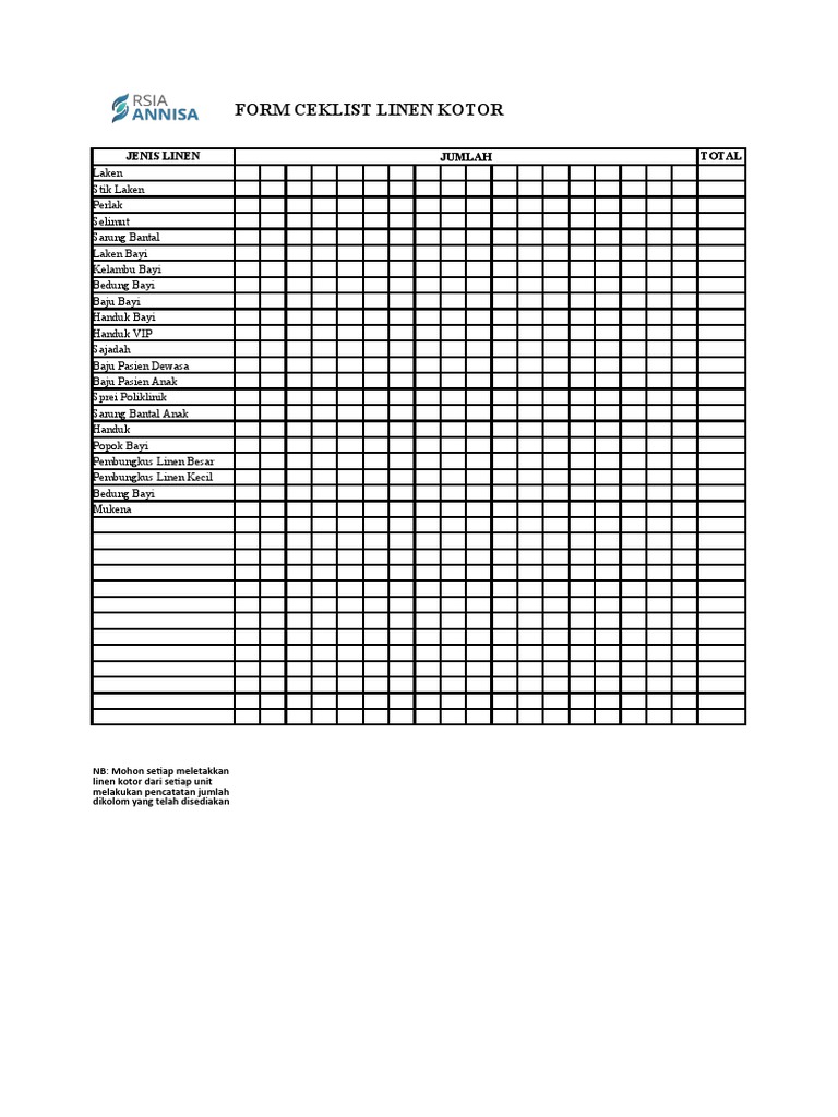Form Ceklist Linen Kotor | PDF