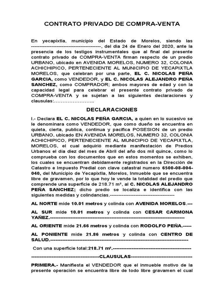 Contrato de Compraventa Nuevo Yeca | PDF | Ley de obligaciones ...