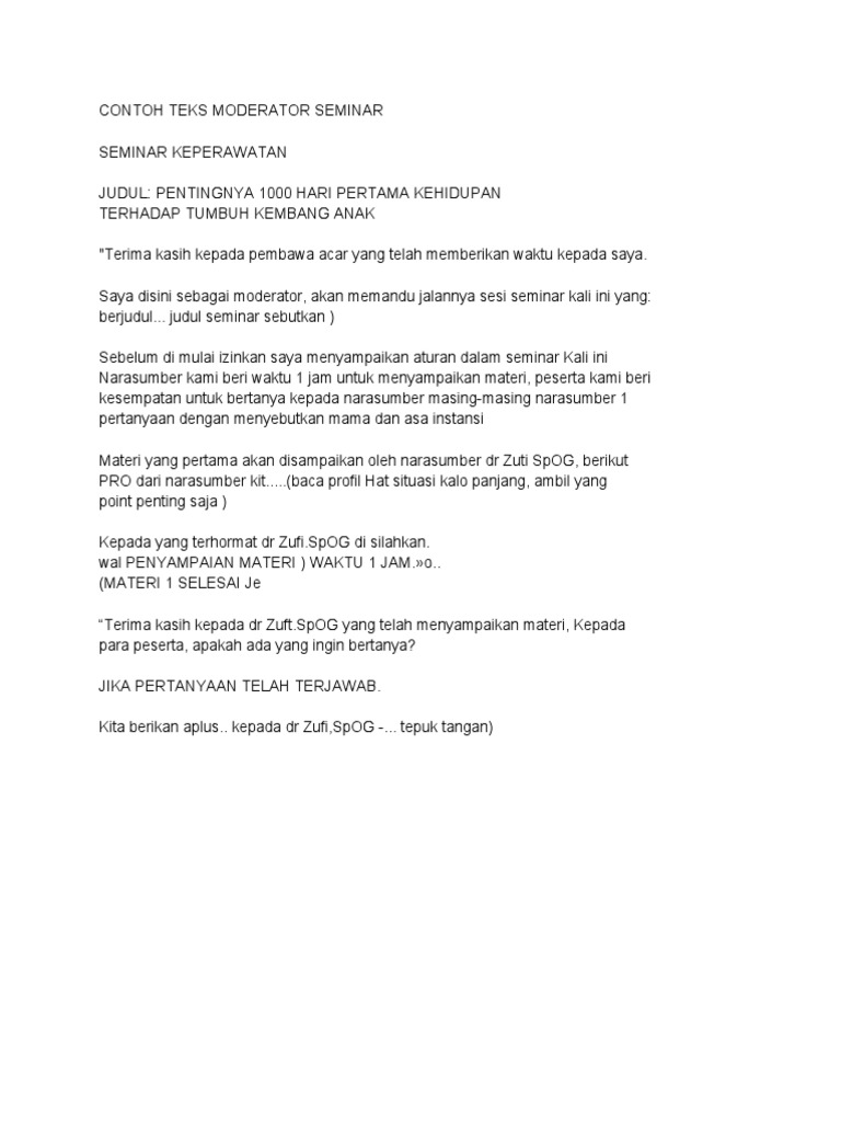 Contoh Teks Moderator Seminar | PDF