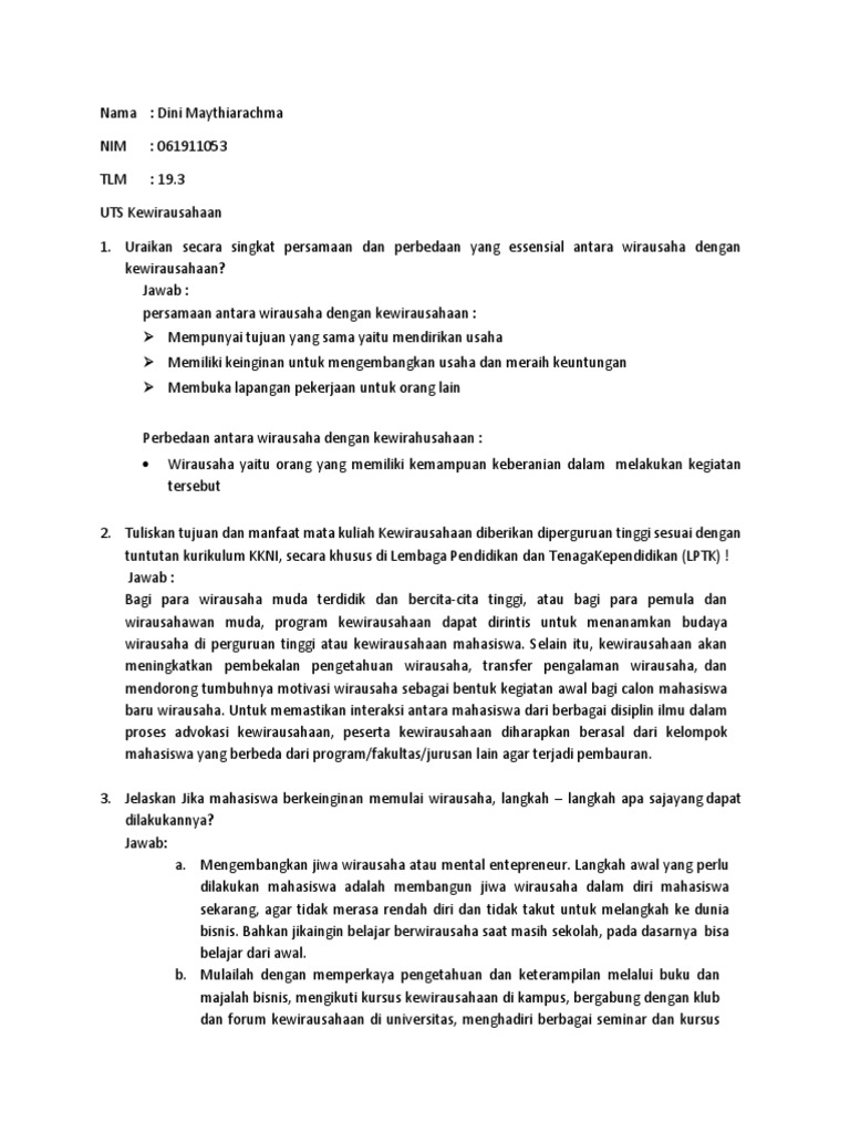 Dini Maythiarachma UTS Kewirausahaan | PDF