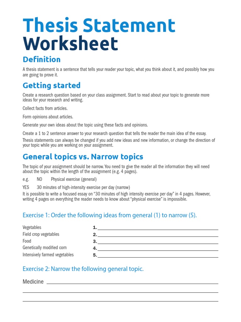 Thesis Statement Worksheet | PDF | Essays | Thesis