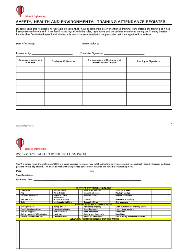 Training Attendance Register Template | PDF | Personal Protective Equipment | Electrical Wiring