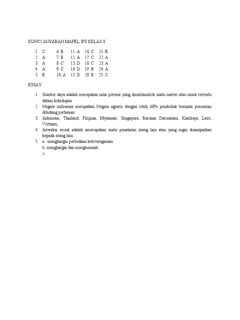 Kunci Jawaban Mapel IPS Kelas 8 | PDF Kunci Jawaban Mapel IPS Kelas 8 | PDF