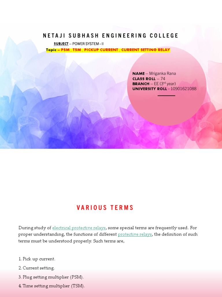TSM, PSM, Pickup Current, Current Relay | PDF | Force | Relay