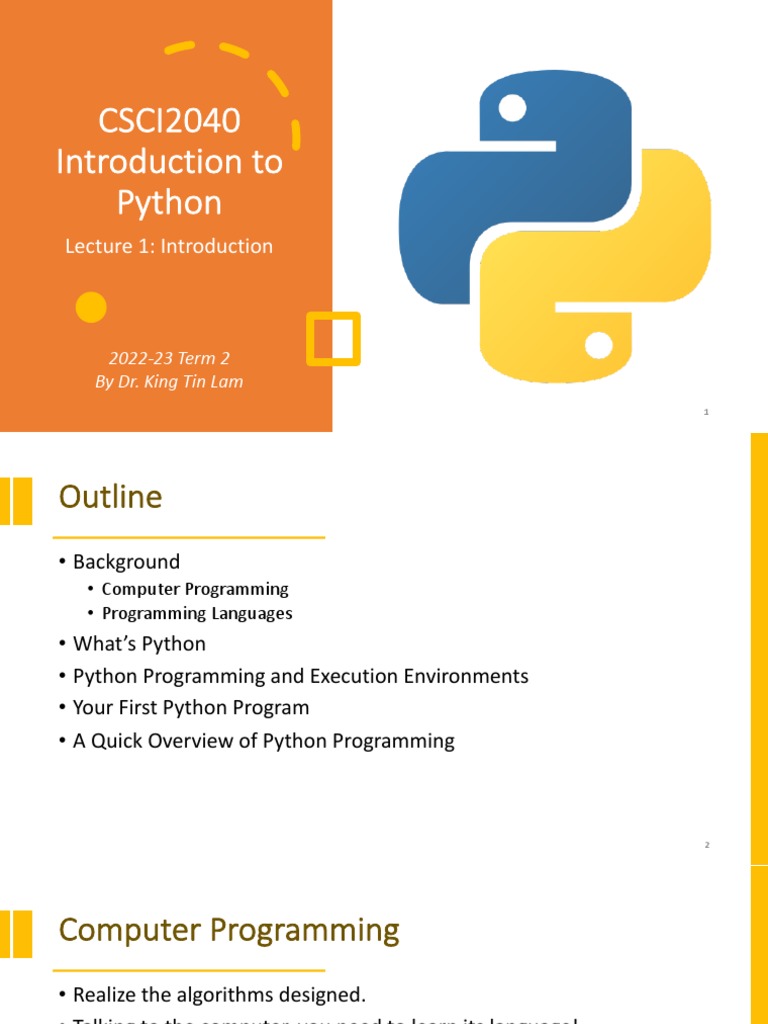 Lec01 Introduction | PDF | Python (Programming Language) | Programming Language