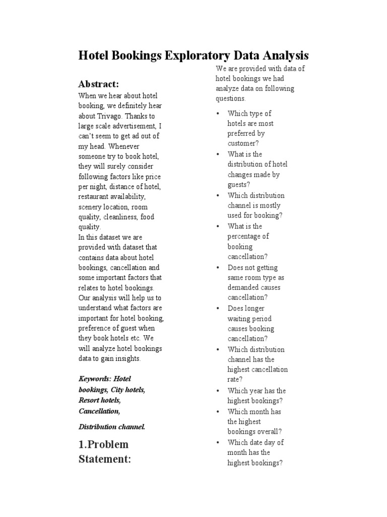 Hotel Booking Data Analysis Insights | PDF | Infographics | Data Analysis