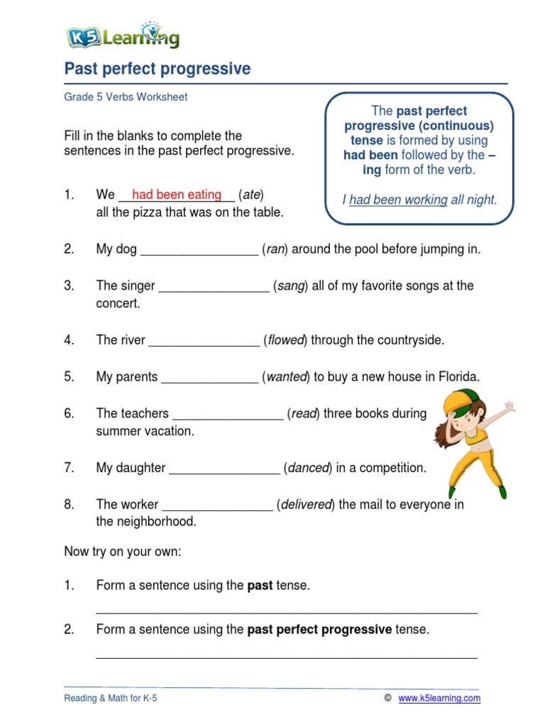 Grade 5 Past Perfect Progressive Tenses | PDF | Grammatical Tense | Language Mechanics