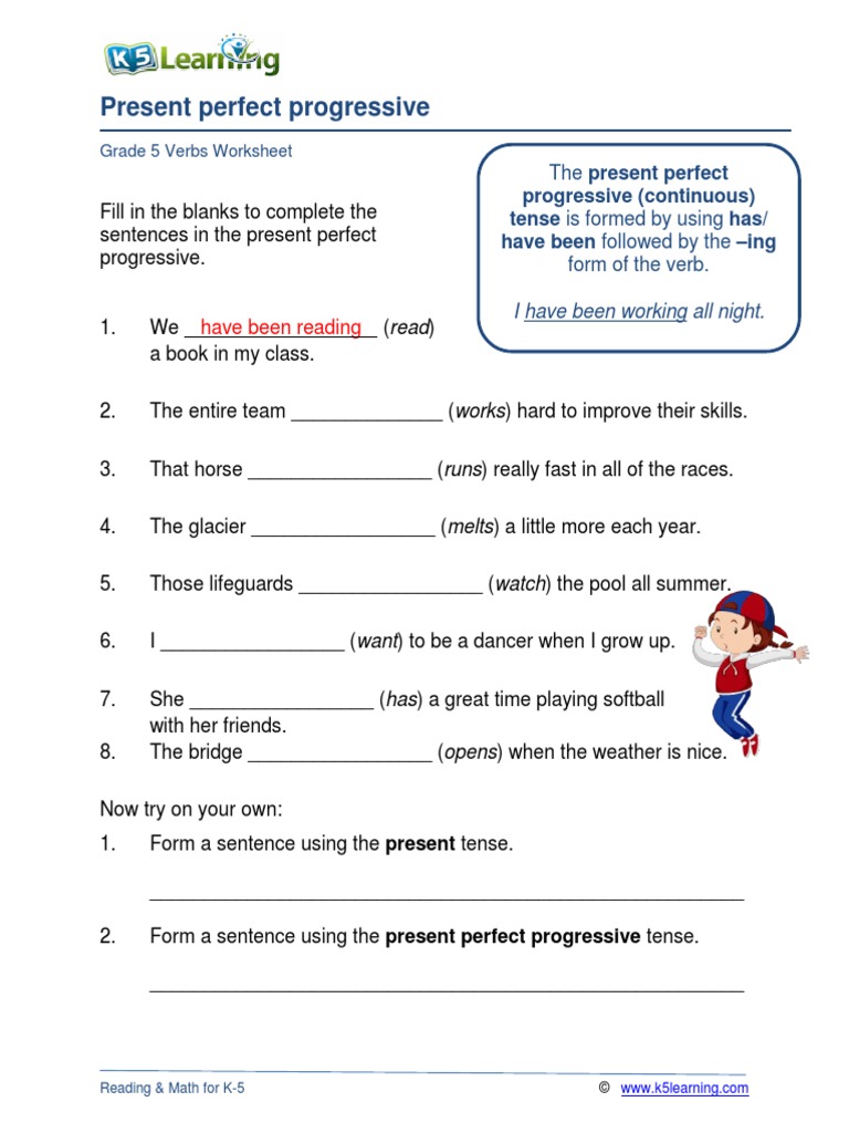 Grade 5 Present Perfect Progressive Tenses | PDF | Language Arts ...