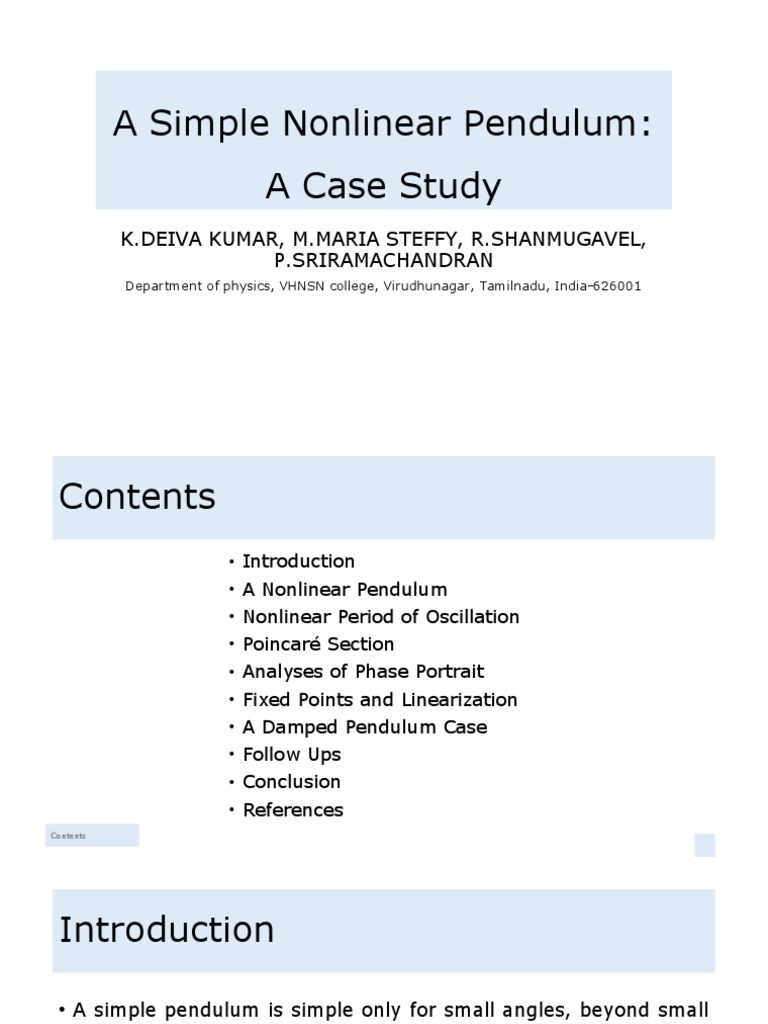Exploring The Nonlinear Dynamics Of A Simple Pendulum Through Phase Portrait Analysis Pdf