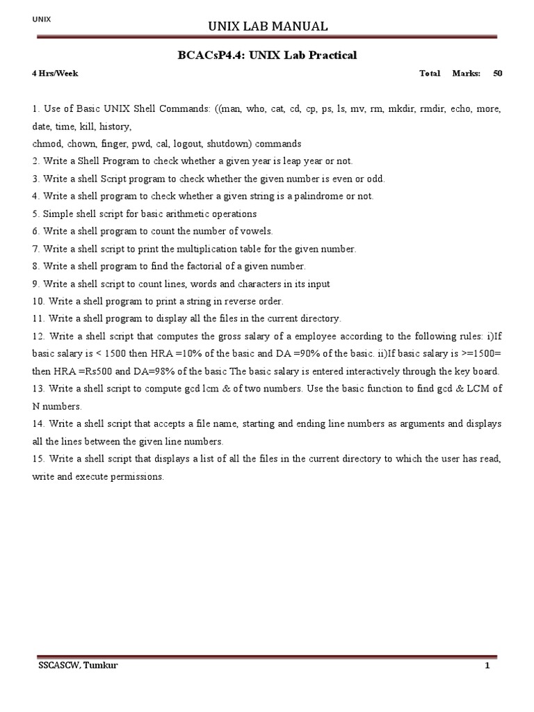 UNIX Lab Manual | Download Free PDF | Computer File | Information Technology Management