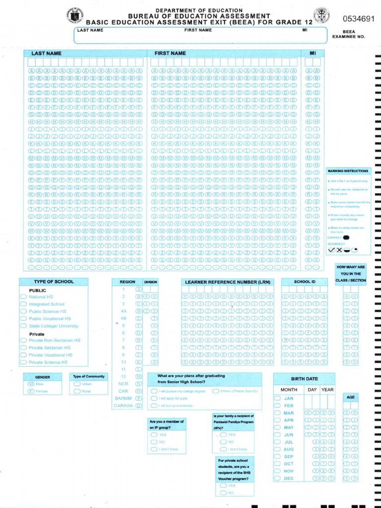 Nat 12 Answer Sheet | PDF