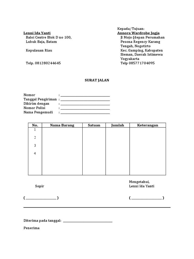 Surat Jalan Barang Kosong | PDF