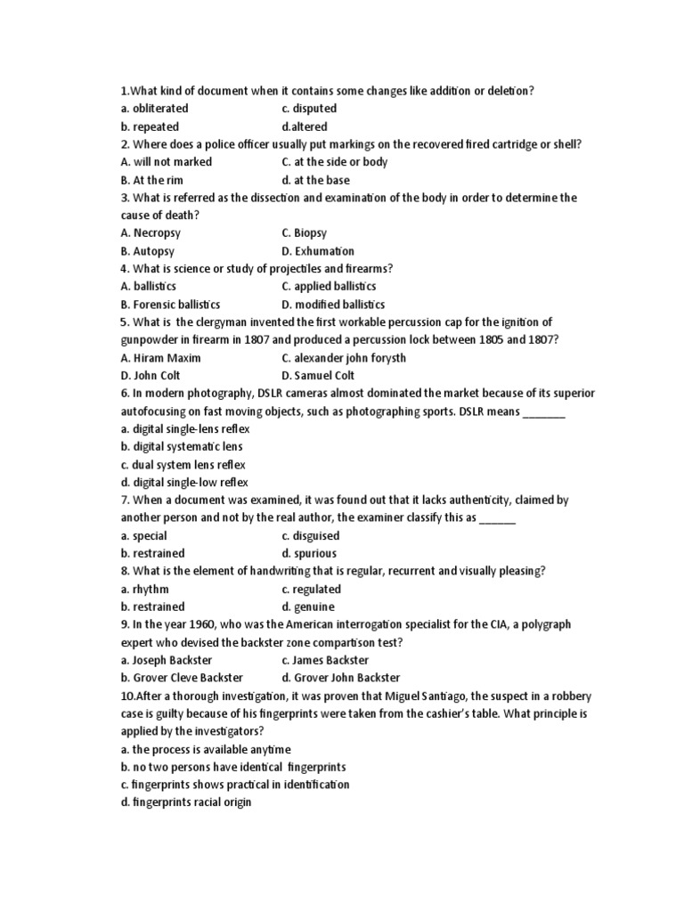 Forensic Science Quiz | PDF | Fingerprint | Forensic Science