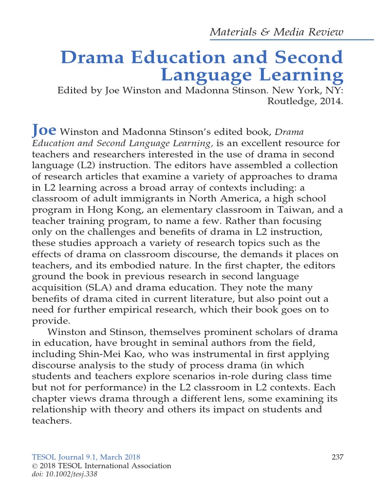 Drama Education and Second Language Learning | PDF | Second Language | English As A Second Or ...