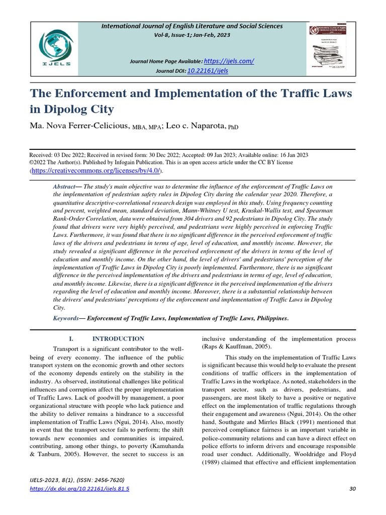 The Enforcement and Implementation of The Traffic Laws in Dipolog City | PDF | P Value | Traffic