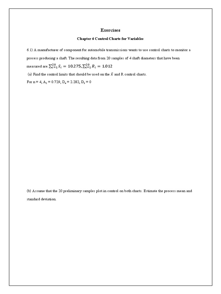 Exercises Variables Control Charts | PDF | Standard Deviation | Normal Distribution