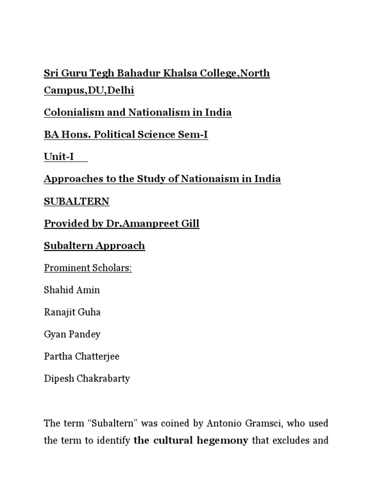 Subaltern Approach | PDF | Nationalism | Colonialism