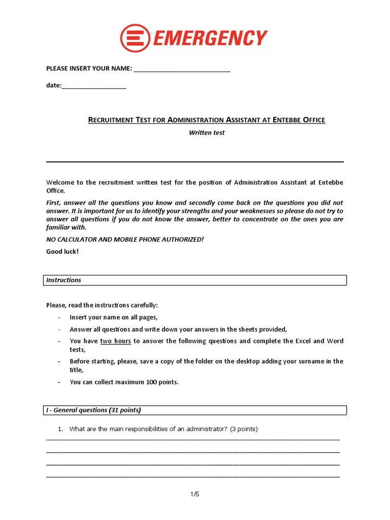 Written Test Admin - Entebbe | PDF | Business