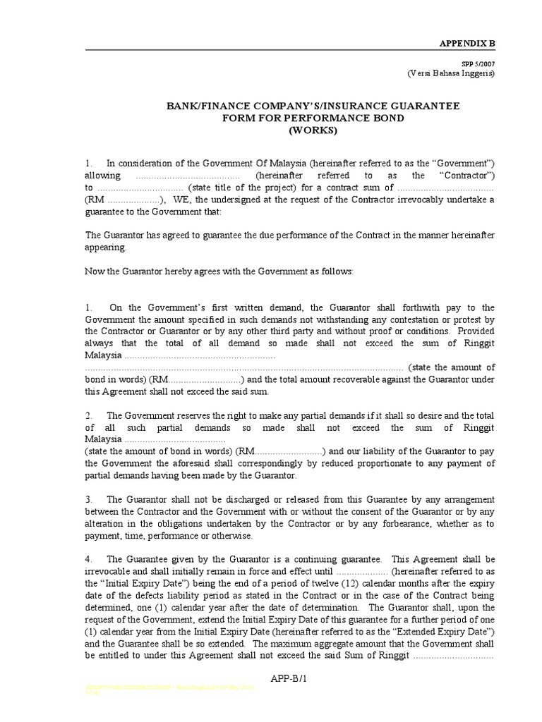 Performance Bond Guarantee Form Malaysia | PDF | Guarantee | Surety