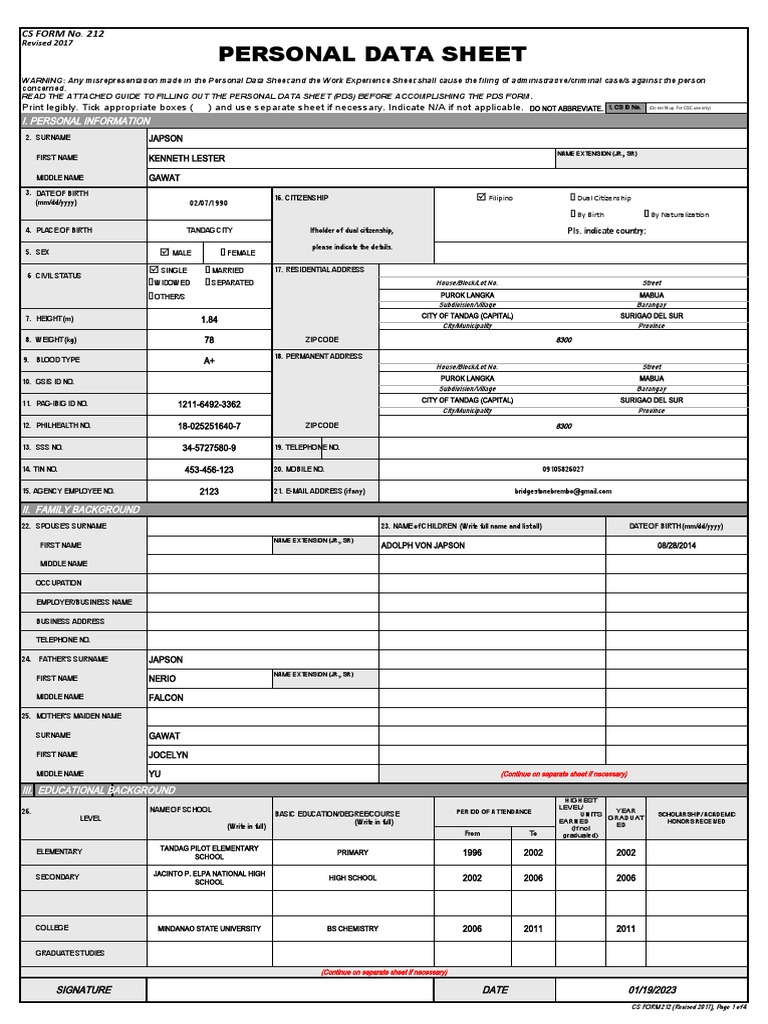 Personal Data Sheet | PDF