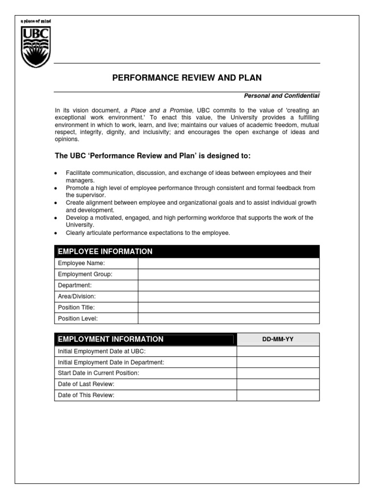 Performance Review Plan Template | Download Free PDF | Goal ...