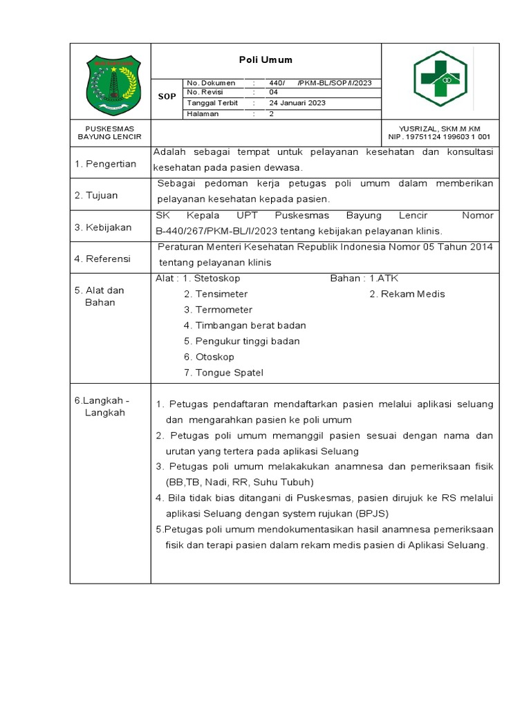 SOP Poli Umum | PDF | Pengembangan Diri | Kesehatan Holistik